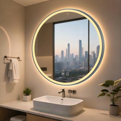 China Kingstin High-End LED Lighted Round Mirror for Bathroom Vanity - Smart Touch, Anti-Fog, Hotel/Residential Decoration for sale