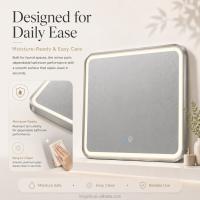 China Kingstin Rectangular LED Bathroom Mirror, Dimmable 3-Color, Anti-Fog, Custom Size Metal Frame Smart Vanity Mirror for sale