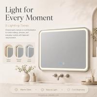 China Kingstin Rectangular LED Bathroom Mirror, Dimmable 3-Color, Anti-Fog, Custom Size Metal Frame Smart Vanity Mirror for sale