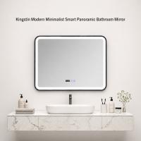 China Kingstin Smart LED Bathroom Mirror with Time Date Display, Anti-Fog Backlit Vanity Mirror, Aluminum Frame, Bluetooth Android for sale