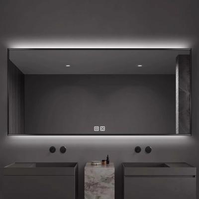 China Premium Modern Aluminum Alloy Frame Rectangular LED Bathroom Light Elegant Luxury Anti-Fog Touch Bath Mirrors for Hotel for sale