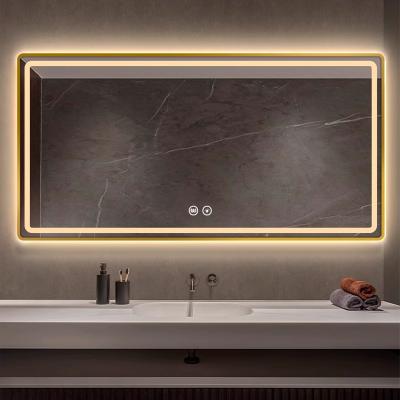 China Luxury Modern Design LED Rectangular Bath Premium Hotel Elegant Apartment Hot Villas Square Washroom Touch Switch Stainless for sale