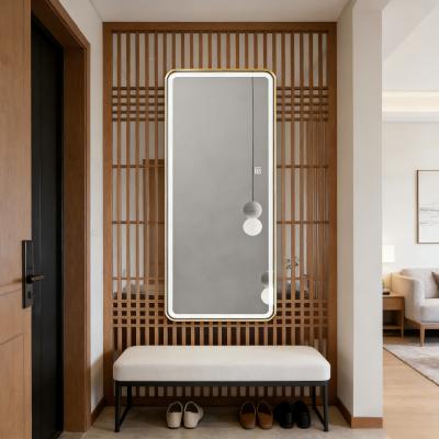 China Kingstin Modern Luxury Full Length LED Mirror with Golden Frame - Dimmable Backlit Dressing Mirror for Bedroom Entryway for sale