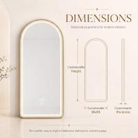 China Kingstin Arch Smart LED Bathroom Vanity Mirror with Time Display 3 Colors Dimmable Aluminum Gold Frame Backlit Wall Mounted for sale