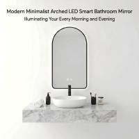 China Kingstin Modern Arched LED Smart Mirror | Stainless Steel Framed Bathroom Vanity Mirror with Defogger & Custom Functions for sale