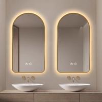 China Kingstin Modern Arched LED Smart Mirror | Stainless Steel Framed Bathroom Vanity Mirror with Defogger & Custom Functions for sale