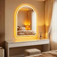 China Kingstin Arched LED Bathroom Mirror Anti-Fog Smart Vanity Mirror 3-Color Dimmable Wall Mounted Bluetooth Music for sale