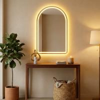 China Kingstin Arched LED Bathroom Mirror Anti-Fog Smart Vanity Mirror 3-Color Dimmable Wall Mounted Bluetooth Music for sale