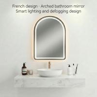 China Kingstin French Arched Smart LED Bathroom Mirror | Custom Backlit Vanity Mirror with Defogger & Time Display for sale