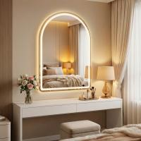 China Kingstin Smart Arched LED Mirror Metal Frame 3-Color Light Anti-Fog Wall Makeup Mirror for sale
