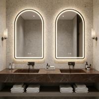 China Kingstin Smart Arched LED Mirror Metal Frame 3-Color Light Anti-Fog Wall Makeup Mirror for sale