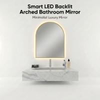 China Kingstin Arched LED Backlit Mirror Modern Minimalist Wall Vanity Mirror Stainless Steel Frame Luxury Bathroom Smart Mirror for sale