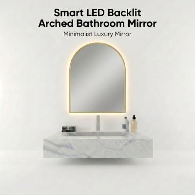 China Kingstin Arched LED Backlit Mirror Modern Minimalist Wall Vanity Mirror Stainless Steel Frame Luxury Bathroom Smart Mirror for sale