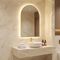 China Kingstin Arched LED Backlit Mirror Modern Minimalist Wall Vanity Mirror Stainless Steel Frame Luxury Bathroom Smart Mirror for sale