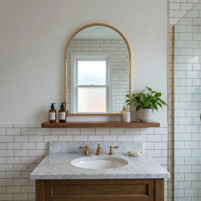 China Kingstin Custom Arched Wall Mirror Metal Frame Bathroom Vanity Mirror 5mm HD Glass Gold Black Home Decor Bedroom Washroom. for sale