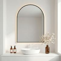 China Black Gold Frosted Arched LED Mirror for Bathroom Vanity Mirror or Wall Decor IP44 CE SAA UKCA Mirror Brushed Metal Frame for sale