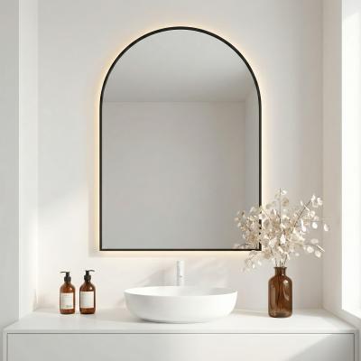 China Black Gold Frosted Arched LED Mirror for Bathroom Vanity Mirror or Wall Decor IP44 CE SAA UKCA Mirror Brushed Metal Frame for sale
