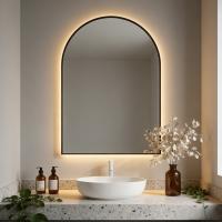 China Black Gold Frosted Arched LED Mirror for Bathroom Vanity Mirror or Wall Decor IP44 CE SAA UKCA Mirror Brushed Metal Frame for sale