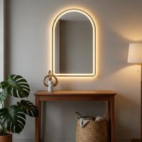 China Black Gold Frosted Arched LED Mirror for Bathroom Vanity Mirror or Wall Decor IP44 CE SAA UKCA Mirror Brushed Metal Frame for sale