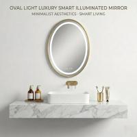 China Kingstin Custom Oval LED Bathroom Mirror Stainless Steel Frame Anti-Fog Dimmable Bluetooth Smart Wall Mirror for Washroom for sale