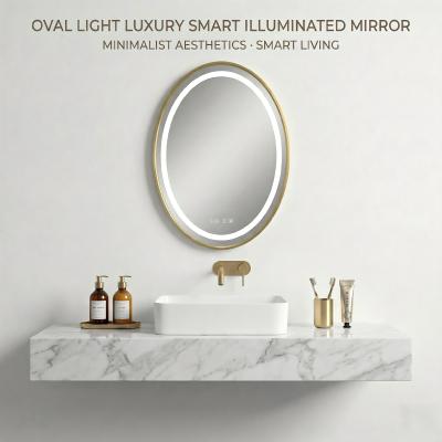 China Kingstin Custom Oval LED Bathroom Mirror Stainless Steel Frame Anti-Fog Dimmable Bluetooth Smart Wall Mirror for Washroom for sale