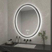 China Kingstin Custom Oval LED Bathroom Mirror Stainless Steel Frame Anti-Fog Dimmable Bluetooth Smart Wall Mirror for Washroom for sale