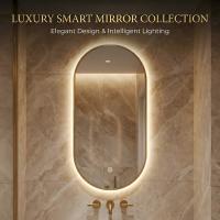 China Kingstin Modern Oval Smart LED Mirror Bathroom Backlit Wall Mirror Gold Metal Frame Anti-Fog Makeup Mirror for sale