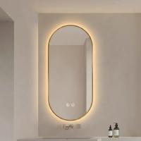 China Kingstin Modern Oval Smart LED Mirror Bathroom Backlit Wall Mirror Gold Metal Frame Anti-Fog Makeup Mirror for sale