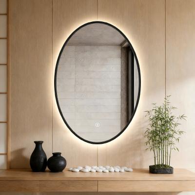 China Kingstin Modern Black Frame LED Mirror - Dimmable Backlight Anti-Fog for Bathroom & Dressing Room for sale