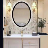 China French Vintage Carved Frame Smart Bathroom Mirror Energy-Saving LED Light Oval Contour Anti-Fog Modern Salon Apartment Villa for sale
