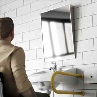 China Modern Wall-Mounted Stainless Steel Tilt Mirror IP44 Rated Rectangular for Elderly Care Homes Public Restrooms Disabled Access for sale