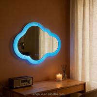 China Textured Frame Cloud LED Mirror with Color-Changing Backlight - Dimmable Vanity Mirror for Bathroom/Entryway/Living Room Decor for sale