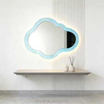 China Textured Border Cloud LED Mirror with Ambient Backlight - Dimmable Decorative Mirror for Bathroom/Entryway/Bedroom Vanity for sale