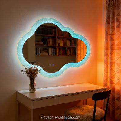 China Gradient Light Cloud LED Mirror with Textured Frame - Ambient Decorative Mirror for Bedroom/Study/Living Room Vanity for sale