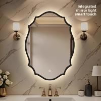 China Modern French Vintage Carved Frame Smart Bathroom Mirror Energy-Saving LED Light Touch Switch Anti-Fog for Salon Oval Contour for sale