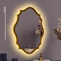 China Modern French Vintage Carved Frame Smart Bathroom Mirror Energy-Saving LED Light Touch Switch Anti-Fog for Salon Oval Contour for sale