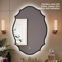 China Modern French Vintage Carved Frame Smart Bathroom Mirror Energy-Saving LED Light Touch Switch Anti-Fog for Salon Oval Contour for sale