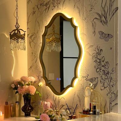 China French Vintage Carved Frame Smart Bathroom Mirror Energy-Saving LED Light Oval Contour Anti-Fog Touch Salon Hotel Apartment for sale