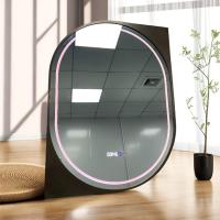 China Modern LED Bathroom Smart Mirror Hidden Light Stainless Steel Frame IP44 Wall Hanging Touch Switch Time Temperature Display for sale