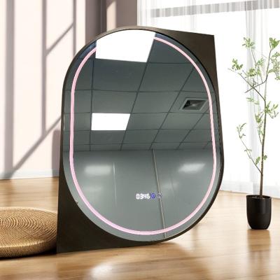 China Modern LED Bathroom Smart Mirror Hidden Light Stainless Steel Frame IP44 Wall Hanging Touch Switch Time Temperature Display for sale