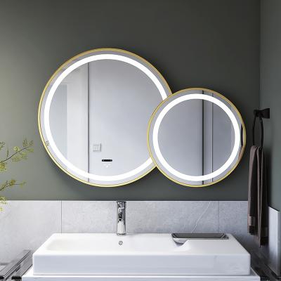 China Modern Double Bathroom Parent-Child Mirror Set Large Small Circular Mirrors Touch Switch Irregular Creative Decorative Hanging for sale