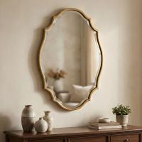 China Kingstin Vintage Wave Edge Metal Frame Decor Mirror Light Luxury Wall-Mounted Mirror for Home Decoration & Daily Use for sale