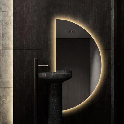 China Luxurious Modern Half Moon LED Light Frameless Bathroom Vanity Mirror Touch Switch IP44 3-year Warranty Plug Powered Hotels for sale