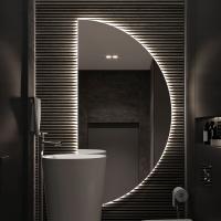 China Luxurious Modern Half Moon LED Light Frameless Bathroom Vanity Mirror Touch Switch IP44 3-year Warranty Plug Powered Hotels for sale