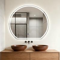 China Smart Modern LED Glass Bathroom Mirror Anti-Fog Round with One-Click Defogging Soft Circular Light Wall-Mounted for Home Decor for sale
