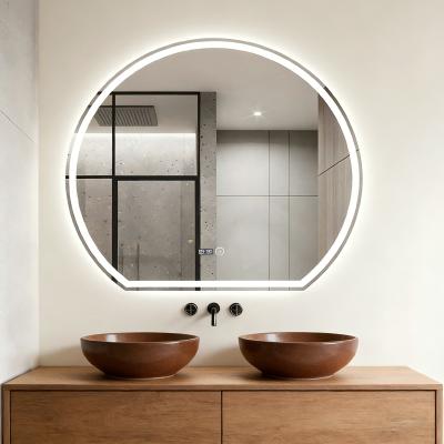 China Smart Modern LED Glass Bathroom Mirror Anti-Fog Round with One-Click Defogging Soft Circular Light Wall-Mounted for Home Decor for sale