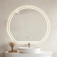 China Smart Modern LED Glass Bathroom Mirror Anti-Fog Round with One-Click Defogging Soft Circular Light Wall-Mounted for Home Decor for sale