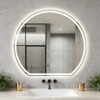 China Smart Modern LED Glass Bathroom Mirror Anti-Fog Round with One-Click Defogging Soft Circular Light Wall-Mounted for Home Decor for sale