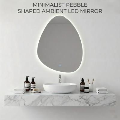 China Kingstin Asymmetrical LED Bathroom Mirror Pebble Irregular Wall Mounted Lighted Vanity Mirror 3 Colors Dimmable for sale