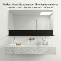 China Kingstin Frameless Bathroom Mirror with Aluminum Shelf Wall Mounted Vanity Mirror Custom Size Modern Minimalist for sale